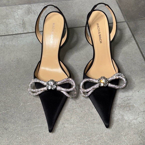 MACH & MACH | Shoes | Runs Smallblack Satin Mach Mach Slingback Heels ...
